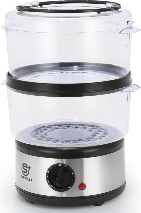 Elektrische stoompan 8 liter met 3 stoomcontainers en timer - Gezond ...