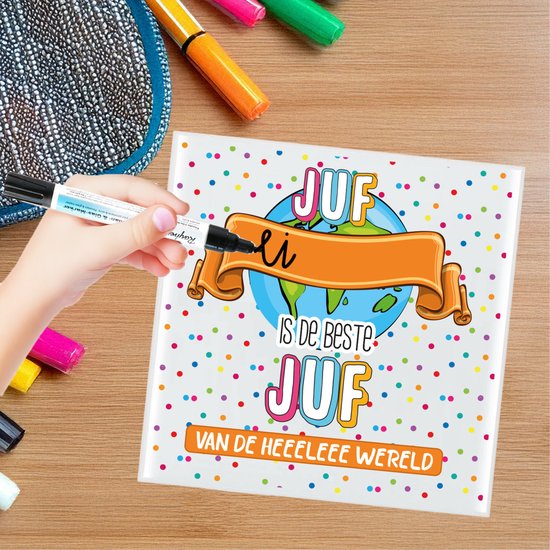 Bellatio Decorations Cadeau tegel voor juf - de beste juf - invul tegel ...