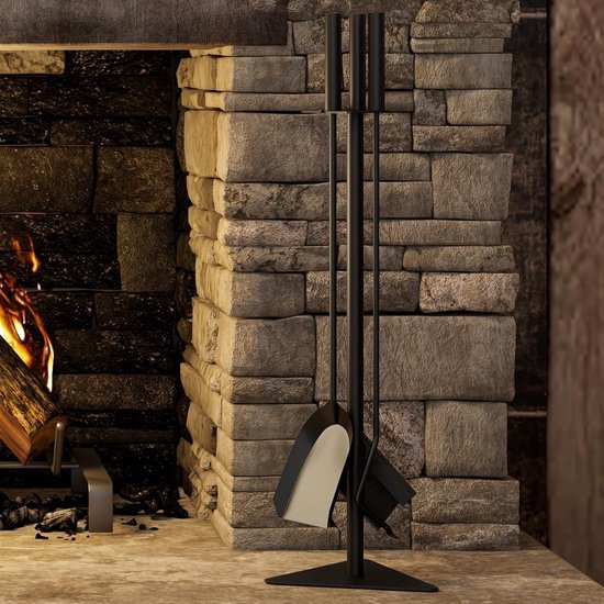 4-delige Zwarte Open Haard Metgezel Set - Schop, Poker, Borstel 58cm ...