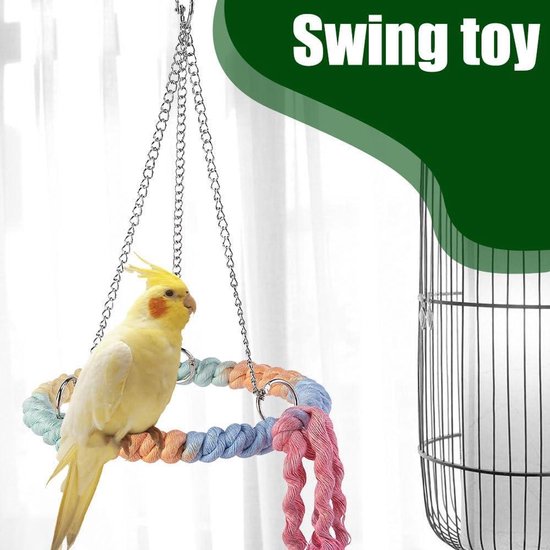 Swinging Bird Swing Stand Made of Cotton Rope - Hanging Cage Perch Toy ...