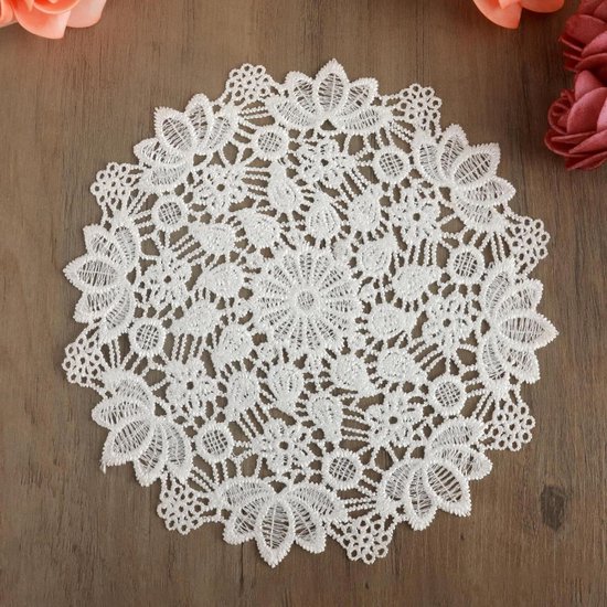 6pcs Small Lace Round Embroidered Table Runners White Crochet Table ...