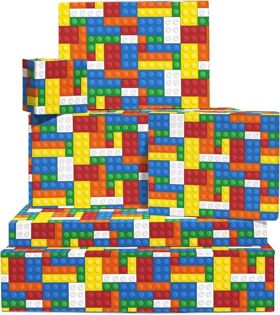 Colourful Wrapping Paper - 6 Sheets for Kids Birthday - Building Blocks ...