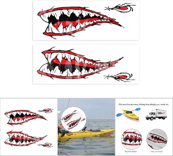 Mond PVC Kajak Sticker Haaien Mond Tanden Decals Waterdicht Decals ...