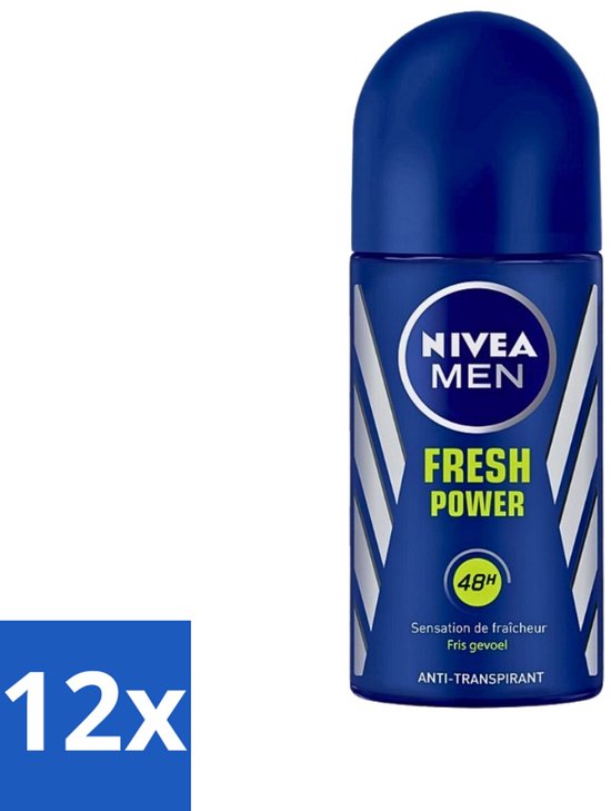 Nivea - Men - Deodorant - Roller - Fresh Power - 50 ml - Voordeelverpakking - 12 stuks | bol
