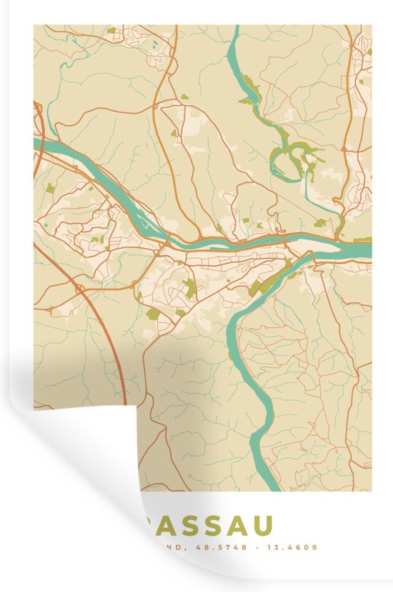 Muurstickers - Sticker Folie - Vintage - Passau - Stadskaart ...