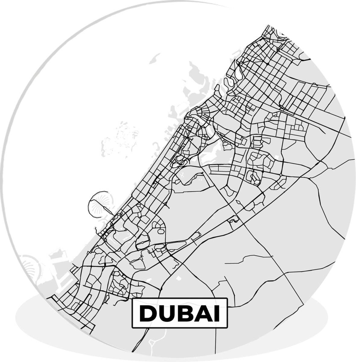 Wall Circle - Wall Circle Indoor - Dubaï - City Map - Map - Zwart Wit ...