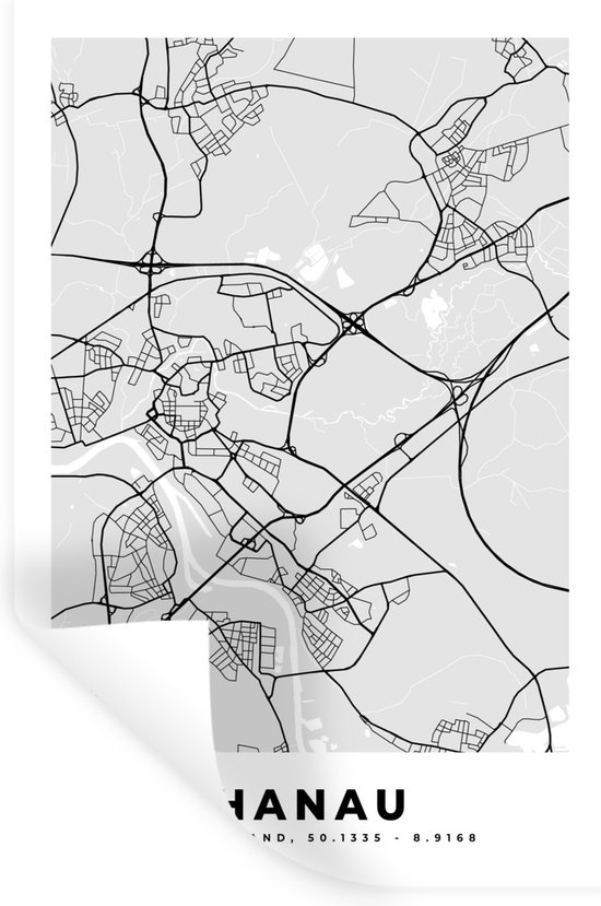 Muurstickers - Hanau - Kaart - Stadskaart - Duitsland - Plattegrond ...