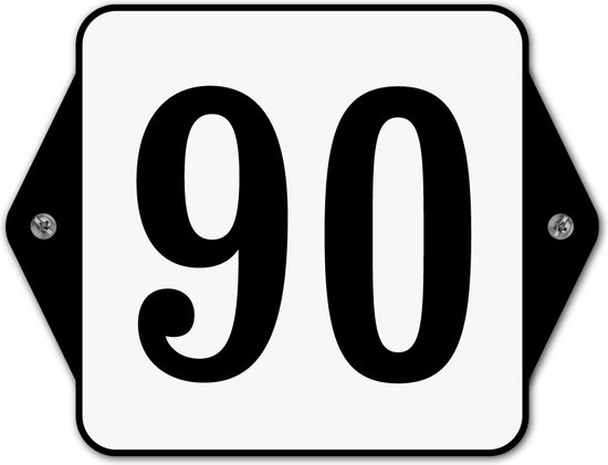 Huisnummerbord klassiek - huisnummer 90 - 16 x 12 cm - wit - schroeven ...
