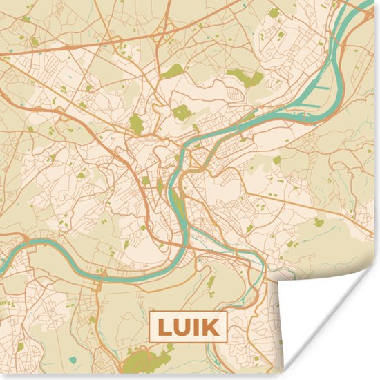 Poster Luik - Kaart - Vintage - Plattegrond - Stadskaart - 30x30 cm | bol