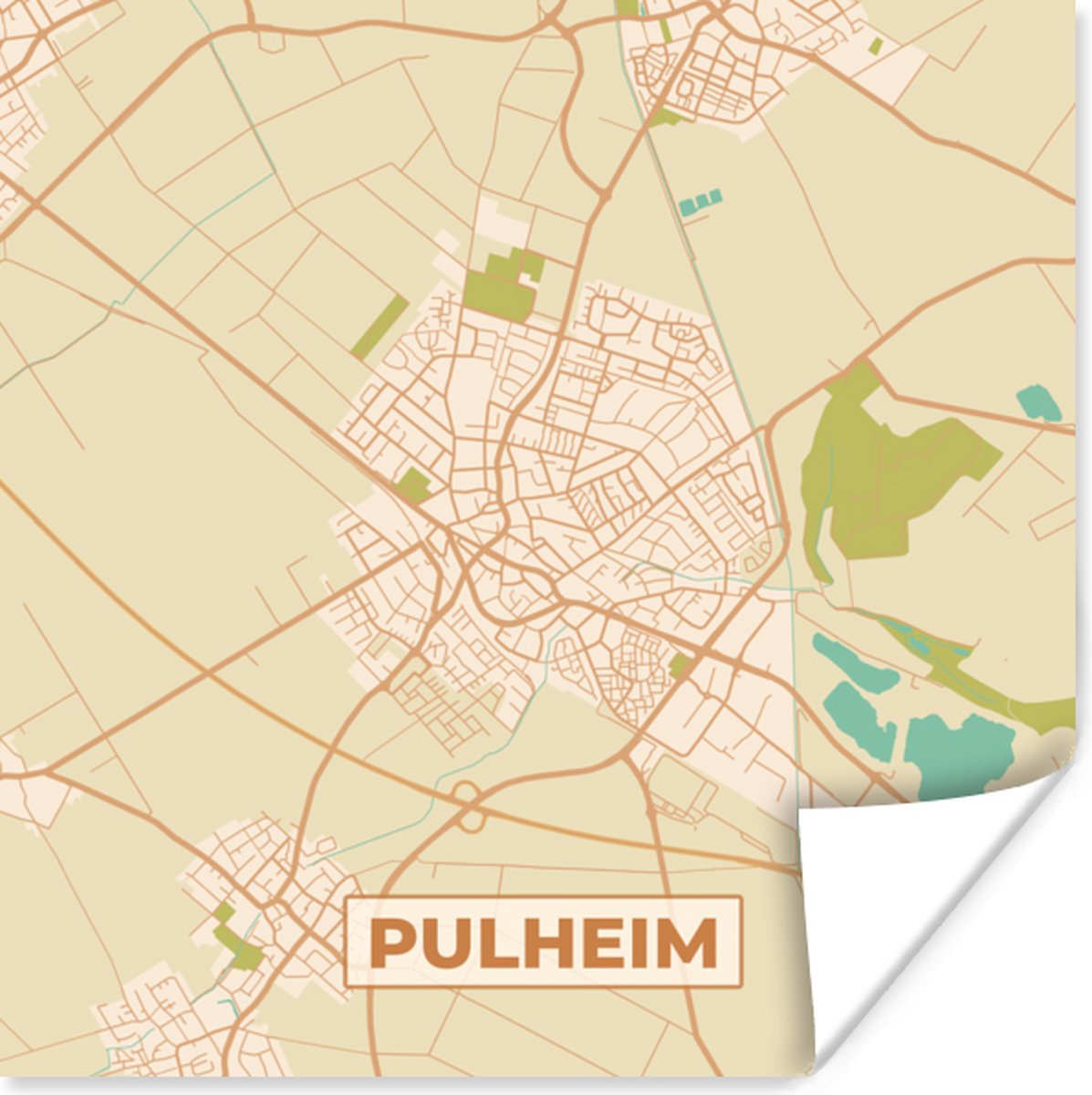 Poster Pulheim - Stadskaart - Kaart - Vintage - Plattegrond - 100x100 ...