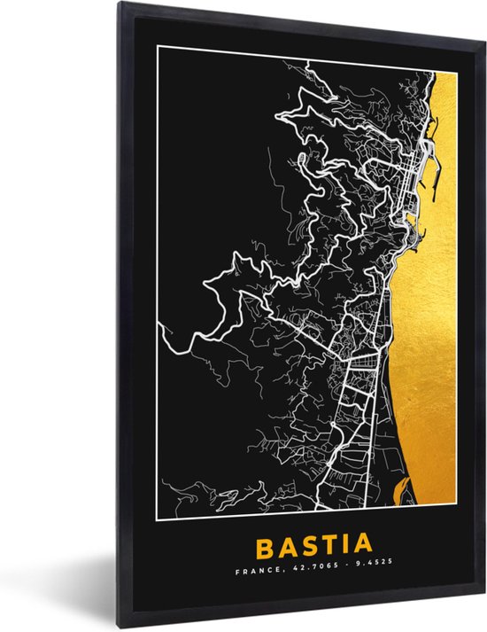 Fotolijst incl. Poster - Bastia - Plattegrond - Frankrijk - Kaart ...