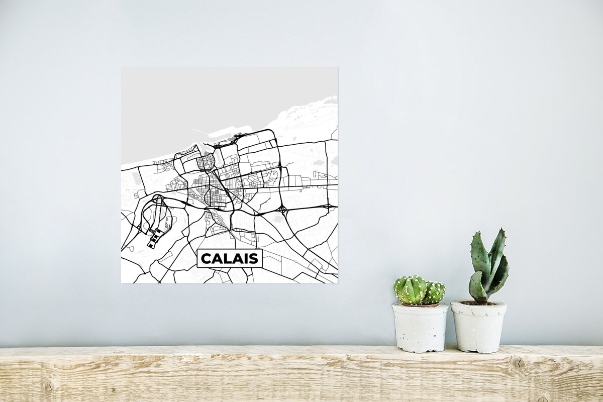 Poster Kaart - Calais - Stadskaart - Frankrijk - Plattegrond - Zwart ...