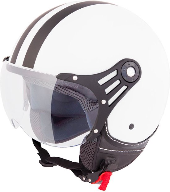 VINZ Fiori Jethelm Mat Wit met Zwarte Strepen / Scooterhelm ...