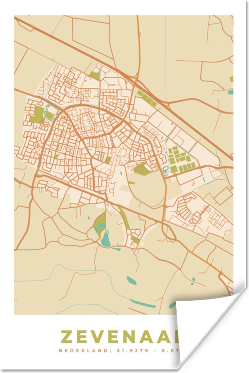 Poster Zevenaar - Stadskaart - Plattegrond - Kaart - 40x60 cm | bol.com