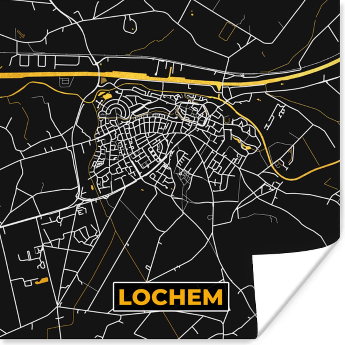 Poster Lochem - Kaart - Stadskaart - Plattegrond - Black & gold - 50x50 ...