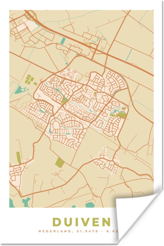 Poster Stadskaart - Duiven - Plattegrond - Kaart - 20x30 cm | bol