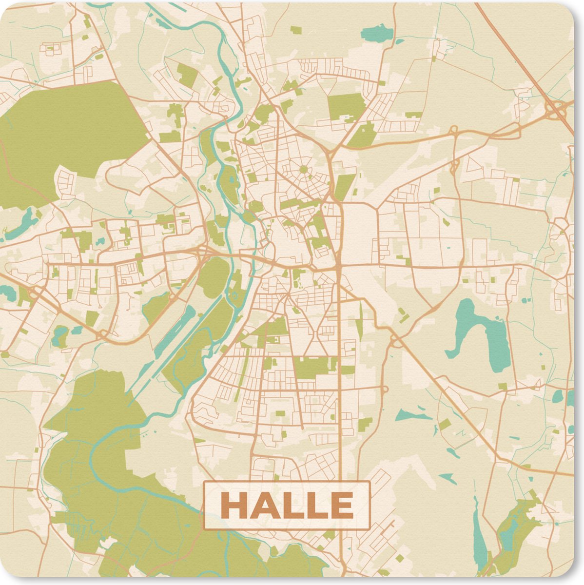 Muismat - Plattegrond - Vintage - Halle - Kaart - Stadskaart - 20x20 cm ...