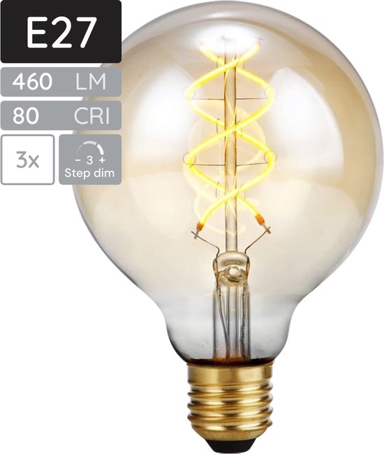SPL E27 LED Lamp 5W 3 Staps Dimbaar - Extra Warm Wit - LED Filament G95 Globe - Amber... | bol