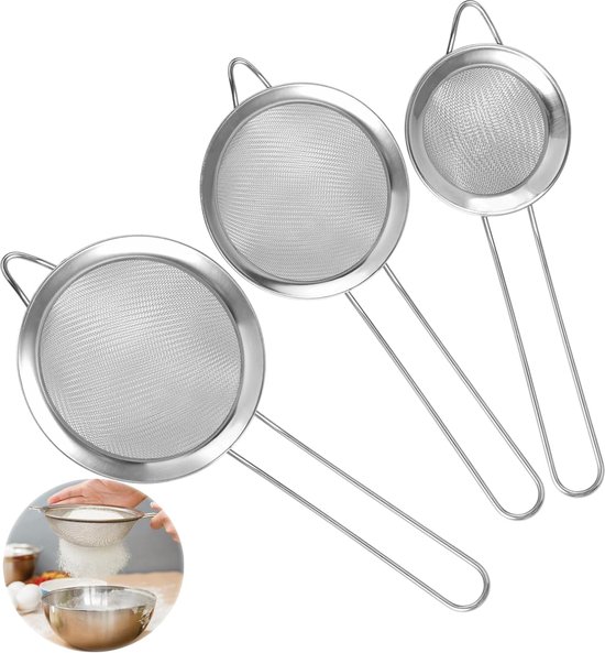 JGS ® Set van Drie Keukenzefjes met Fijnmazige RVS Zeef voor Veelzijdig ...