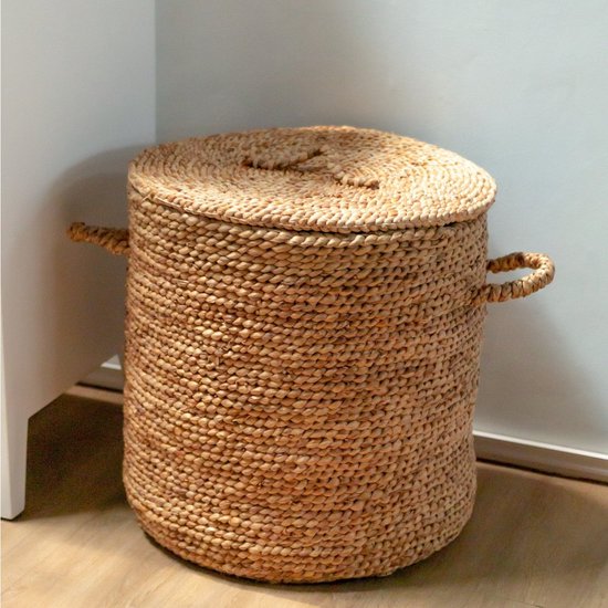 Large Wasmand met Deksel Ø54 cm AMAN van Waterhyacint | Geweven ...