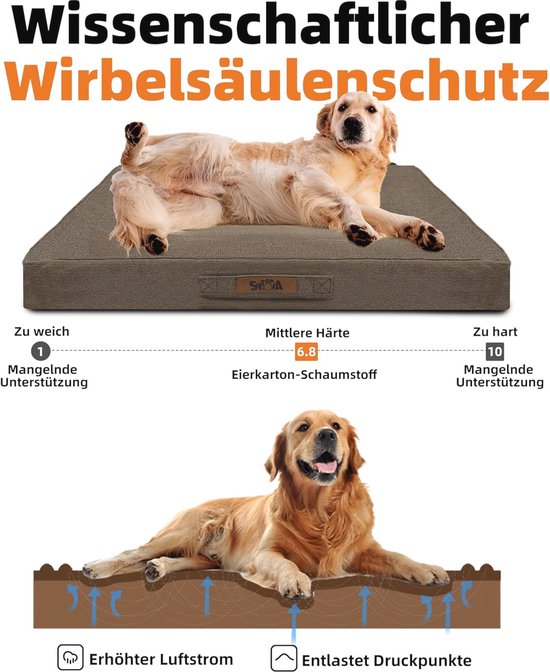 Orthopedisch hondenbed groot - 107 x 75 x 10 cm, extra gevoerd en ...