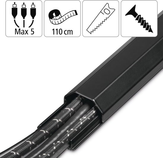 Zwarte Kabelgoot van Aluminium - 1,1 Meter voor 5 Kabels - Robuuste ...