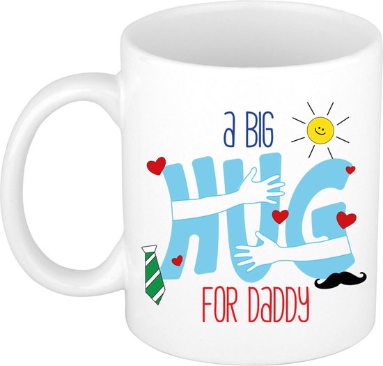 Bellatio Decorations Cadeau koffie/thee mok voor papa - wit - big hug - 300 ml - Vaderdag | bol