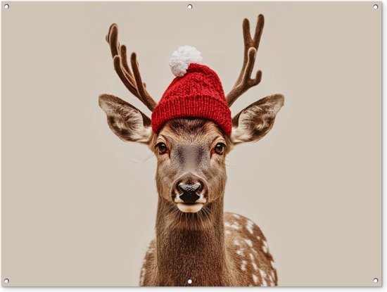 Muurdecoratie buiten Hert - Kerst - Muts - Dieren - Winter - Grappig - 160x120 cm -... | bol