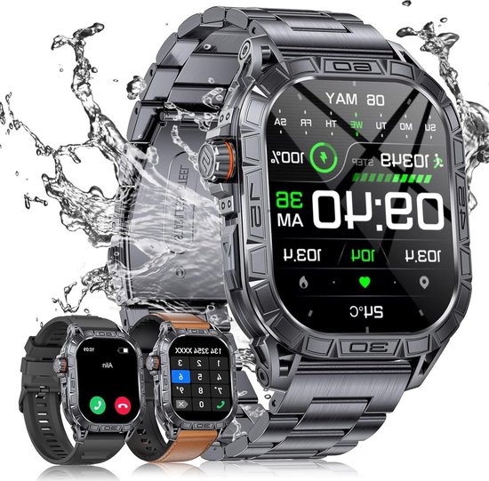 Sporthorloge Militaire Smartwatch voor Heren 3 Armbanden 196 inch HD ...