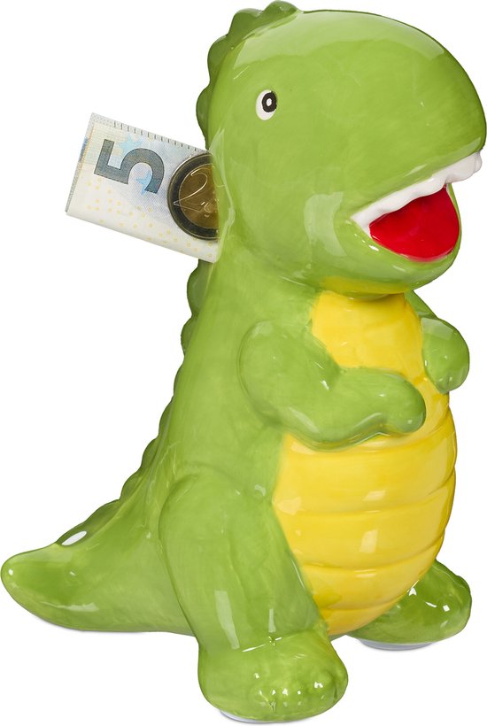 spaarpot dino - met dop - keramiek - kind - groen | bol