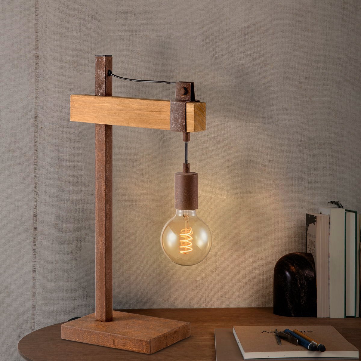 Home sweet home tafellamp Denton - hout / roest | bol.com