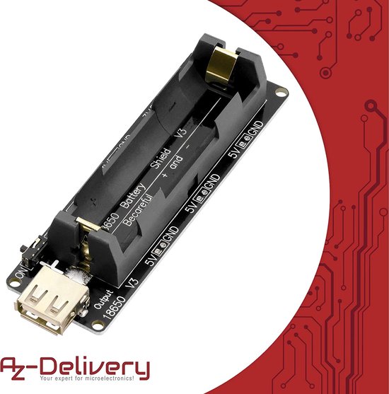 AZDelivery 18650 Batterij Uitbreidingsschild 5V - 3V Micro USB ...