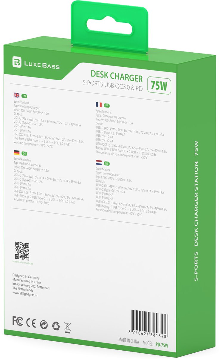 75W 5-poorts Multi USB C 45W PD-oplader Snel opladen QC3.0 Type C Snel ...