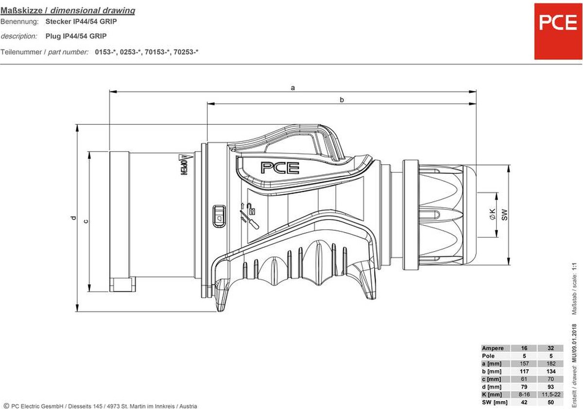 PCE PC Electric 0153-6 CEE-stekker 16 A 5-polig 400 V 1 stuk(s) | bol.com