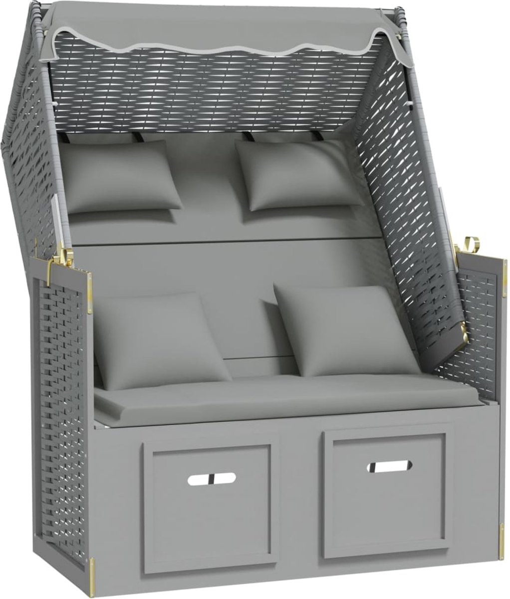 vidaXL Strandstoel met kussens poly rattan en massief hout grijs | bol.com