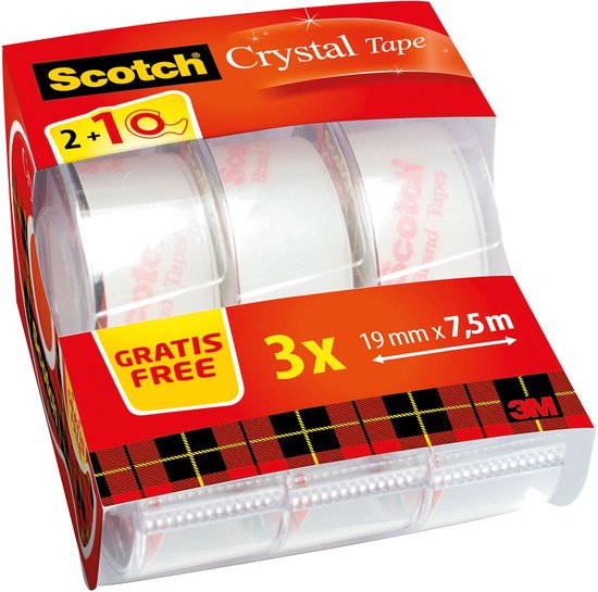 Plakband scotch crystal 600 19mmx7.5m transparant 2+1 gratis + afroller | bol