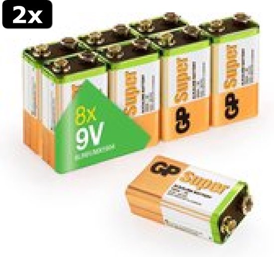 2x GP Batteries GP1604A-2LB8 9V batterij (blok) Alkaline 9 V 8 stuk(s ...