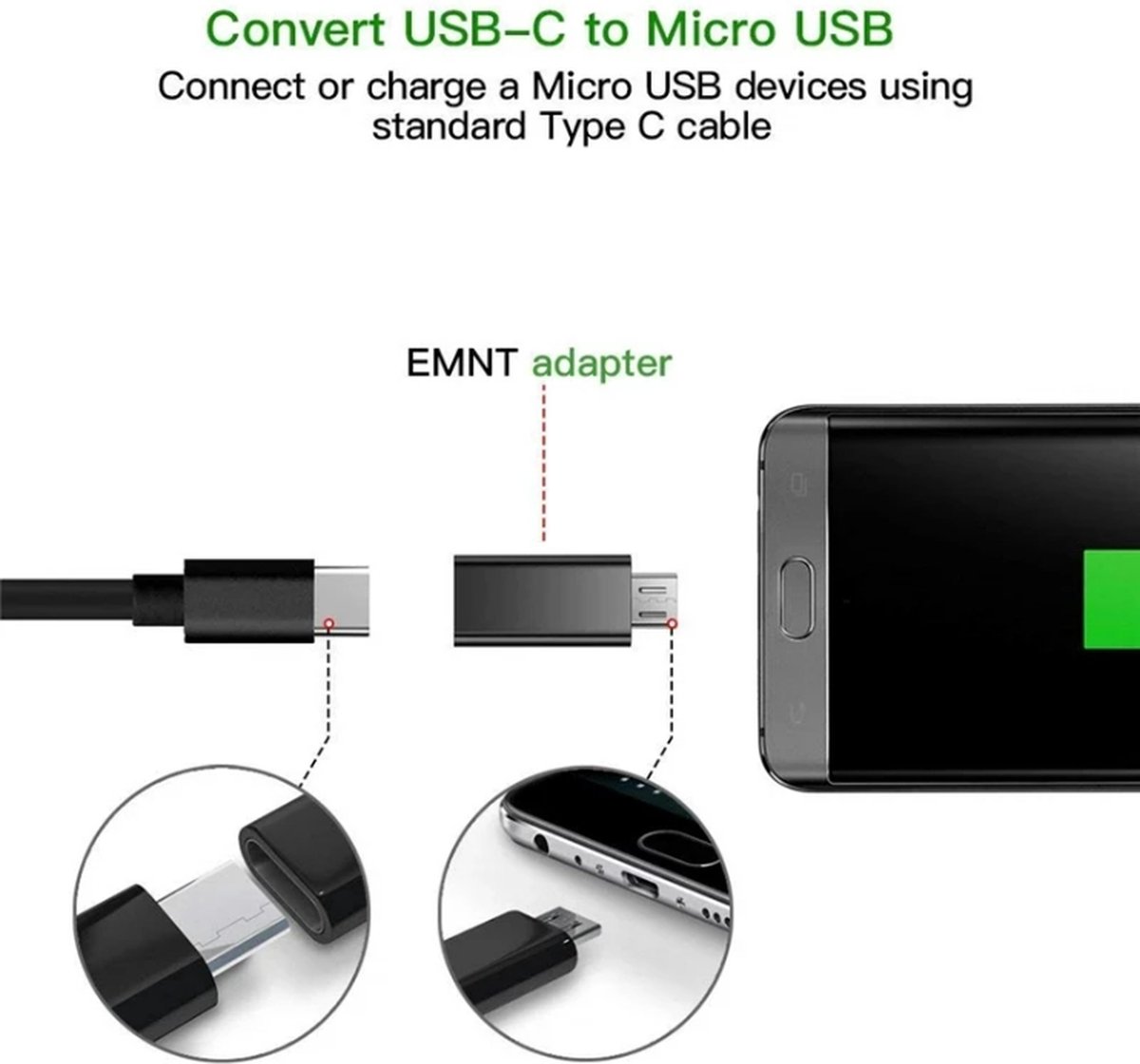 2x Usb Type C Female Naar Micro Usb Male Adapter Connector Type-C Micro ...