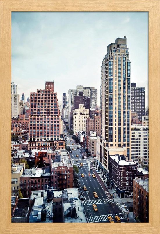 JUNIQE - Poster in houten lijst 1st and 49th -30x45 /Blauw & Bruin ...