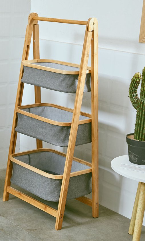 Houten opbergrek met 3 manden - Bamboe - badkamerrek - keukenrek ...
