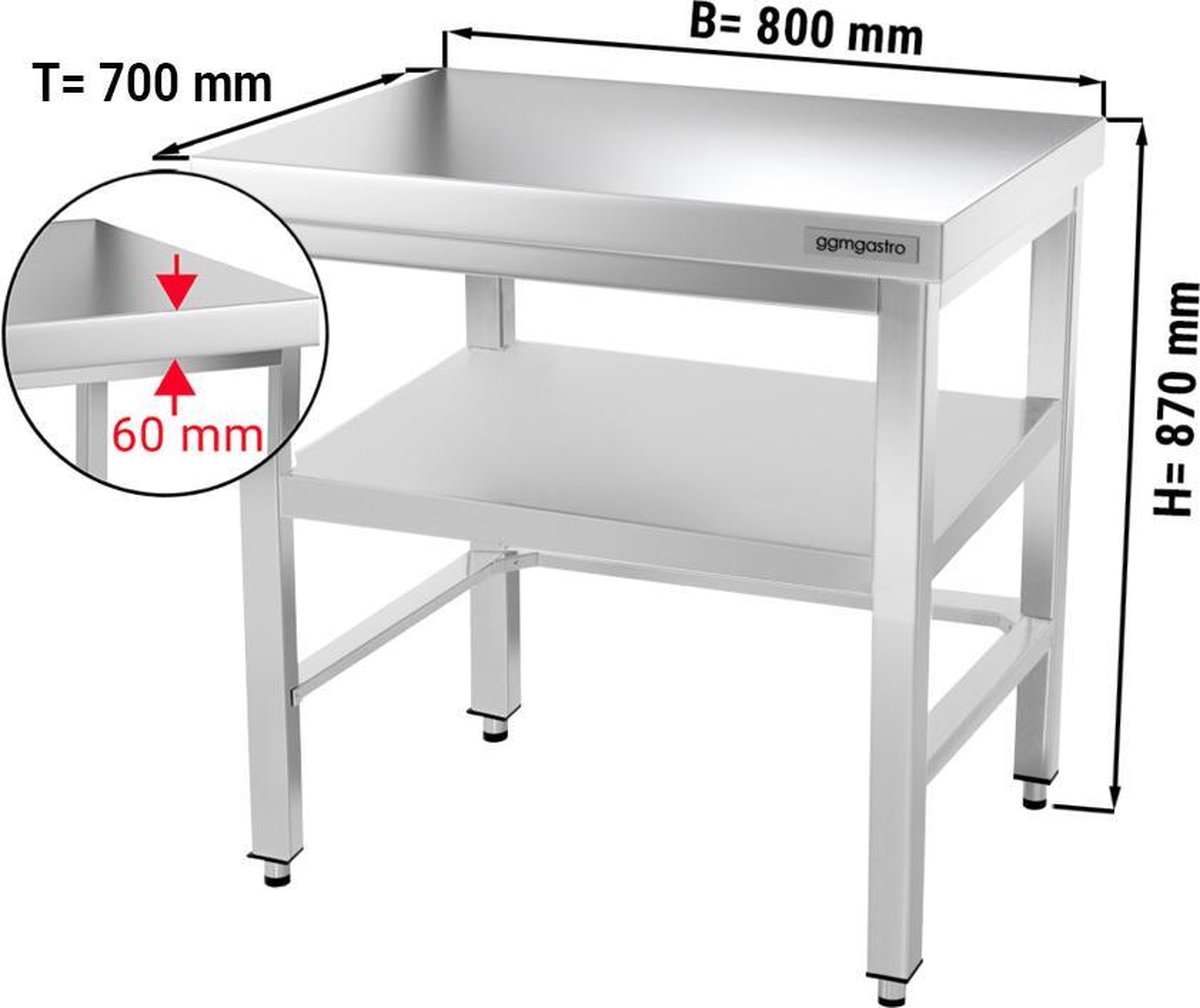 RVS werktafel Premium - 800 x 700 - met bodemplaat en versteviging ...