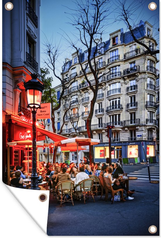 Tuindecoratie Rood verlicht terras in Parijs in Frankrijk - 40x60 cm ...
