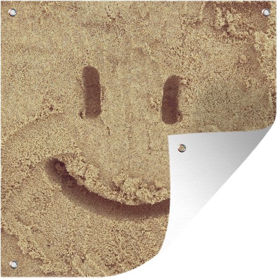 Tuinposters Smiley in het zand - 50x50 cm - Tuindoek - Buitenposter ...