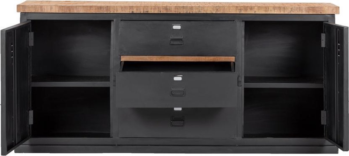 Dressoir Zwart - Staal - Houten Tafelblad - Kast Jake - Giga Meubel ...