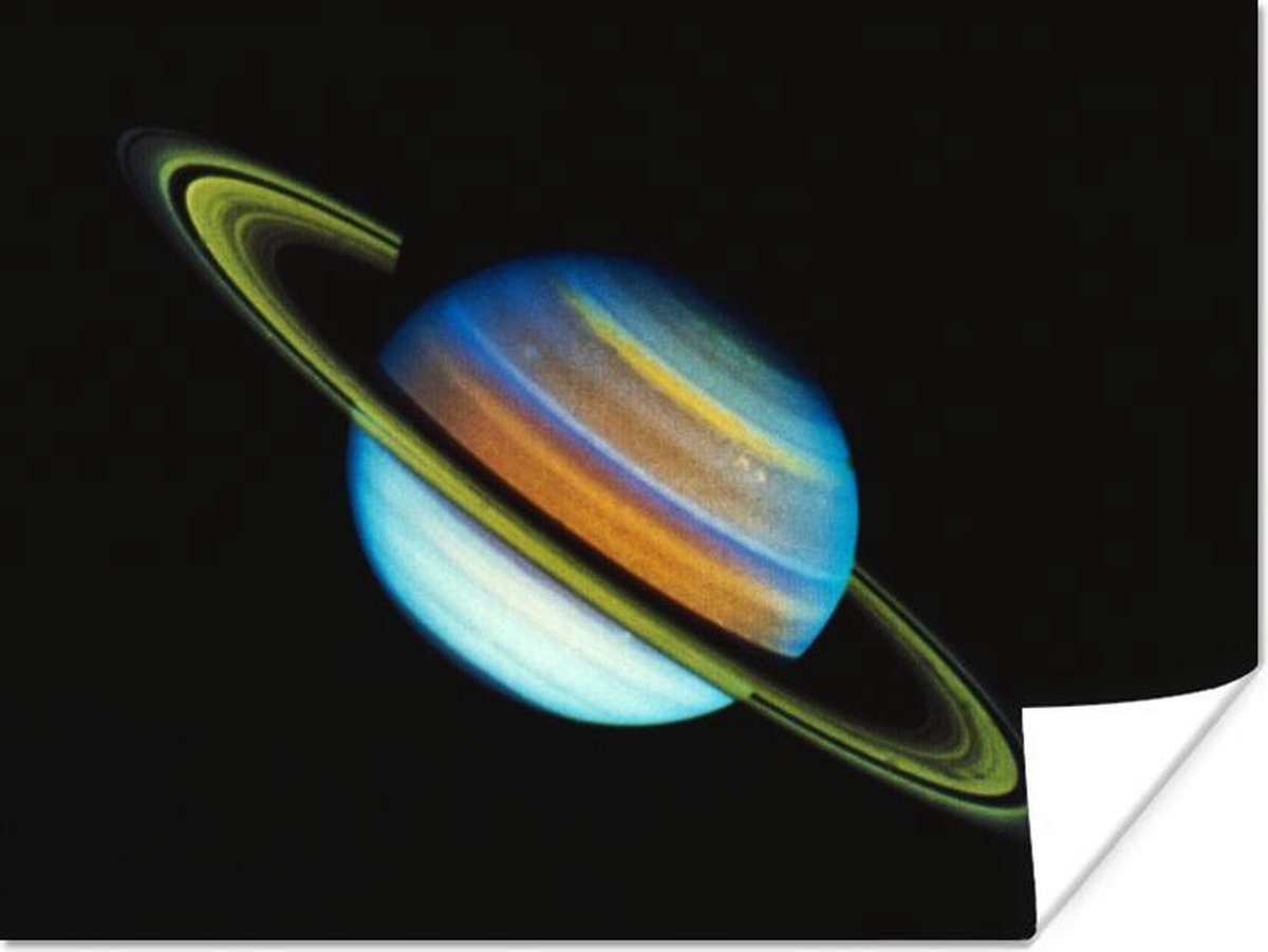 Affiche Saturne aux tons bleus 80x60 cm - Tirage photo sur Poster (décoration murale... | bol.com