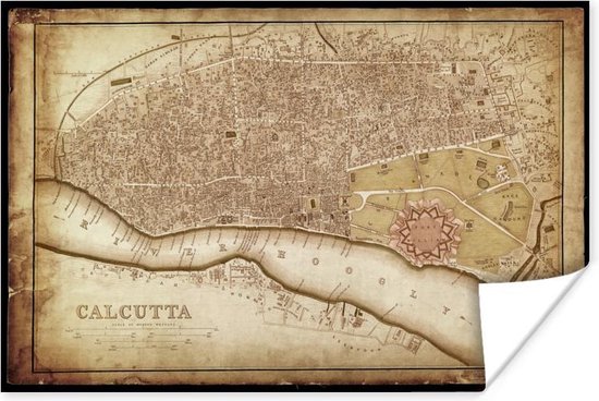 Illustration d'une ancienne carte de Calcutta en Inde poster 180x120 cm ...