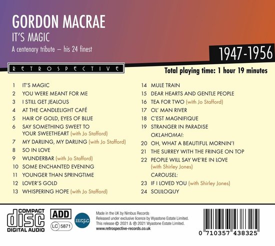 Gordon Macrae - Gordon Macrae It's Magic - A Centenary Tributehis (CD), Gordon MacRae... | bol