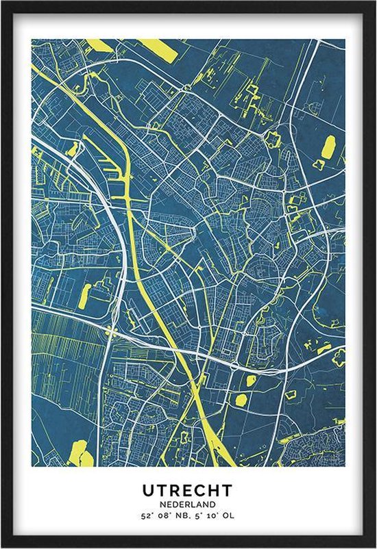 Poster Stad Utrecht - A3 - 30 x 42 cm - Inclusief lijst (Zwart ...