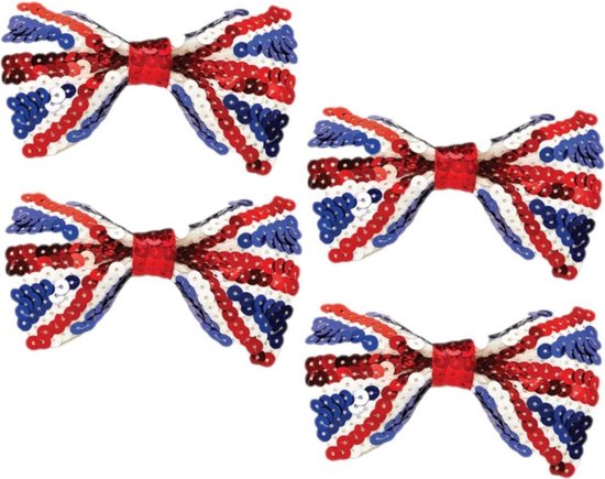 4x stuks union Jack vlag kleuren Engelse pailletten vlinder strik | bol