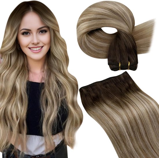 Echt Menselijk Haar Weft Extensions 45cm Balayage Donkerbruin naar ...